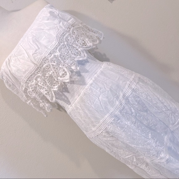 Dresses | White Linen Crochet Off The Shoulder Maxi Dress New | Poshmark